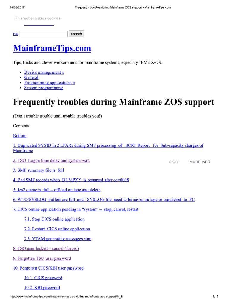 Frequently Troubles During Mainframe ZOS Support | PDF