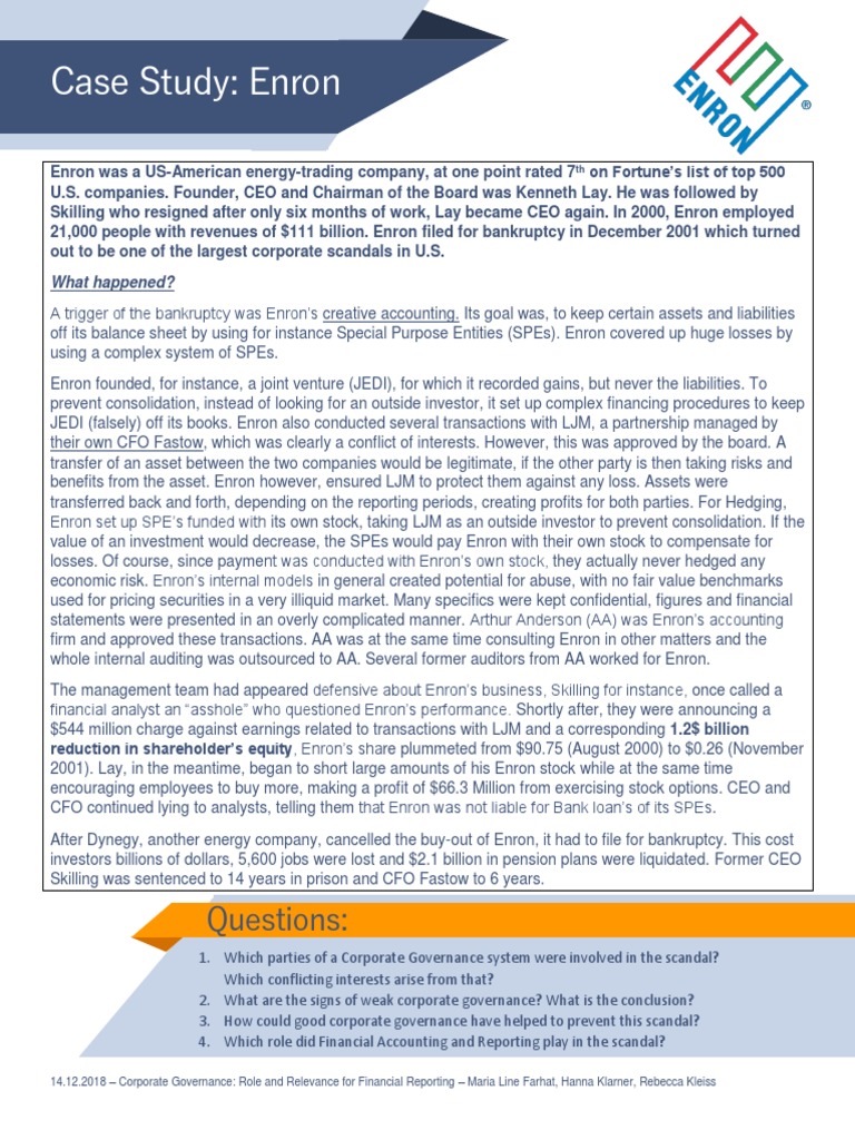 7 - Case Study Enron PDF | PDF | Corporations | Corporate Law