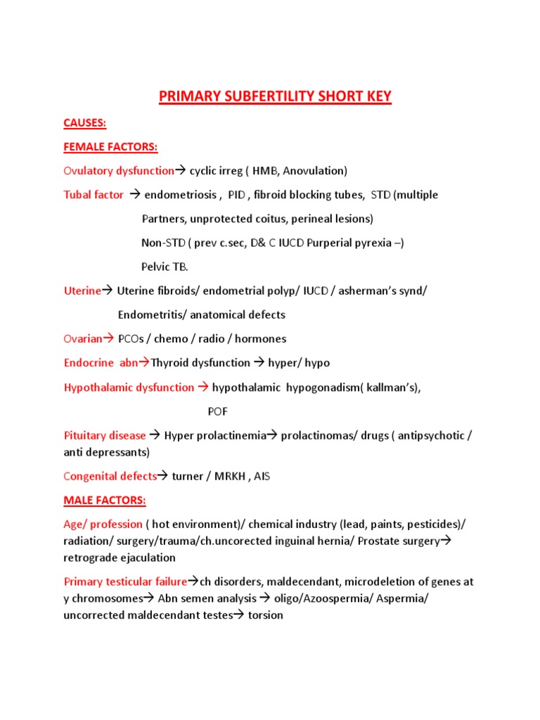 Primary Subfertility Causes & Treatments | PDF | Infertility ...