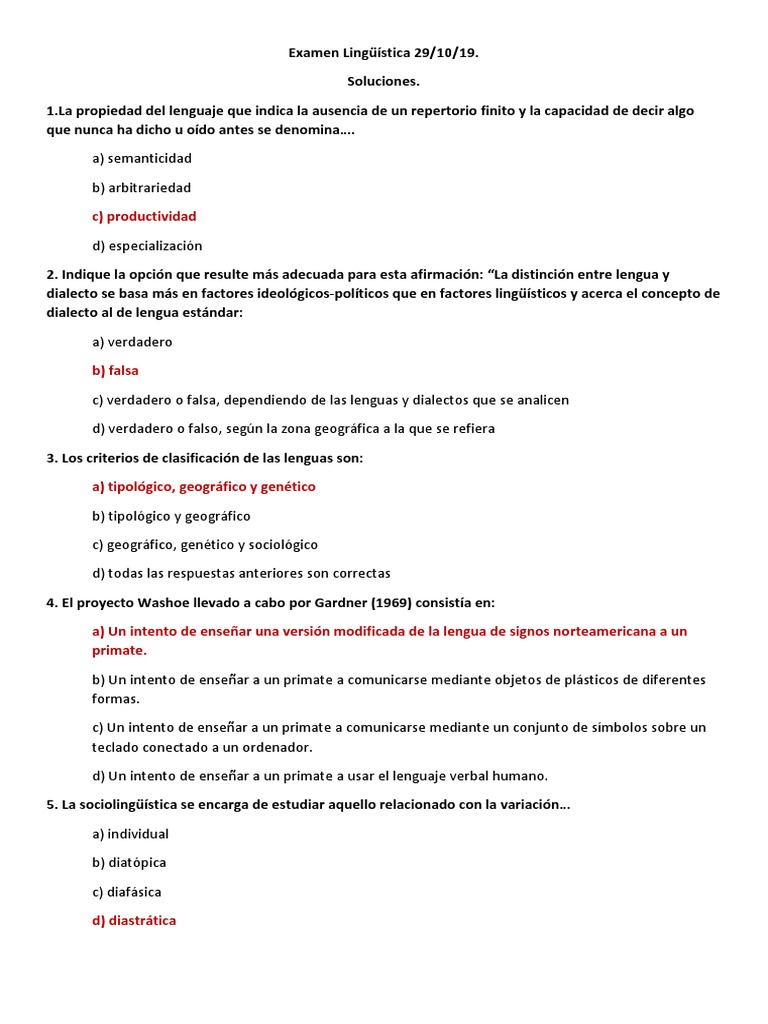 Examen Lingüística 29 de Octubre. Soluciones | Lingüística | Dialecto