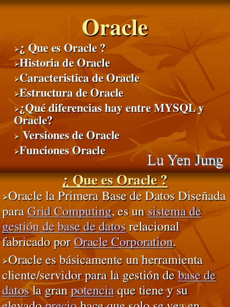 Presentacion Oracle Database | PDF | Oracle Corporation | Bases de datos