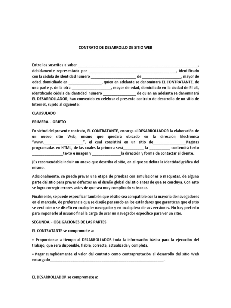 Contrato de Desarrollo de Sitio Web | PDF | Red mundial | Internet y web