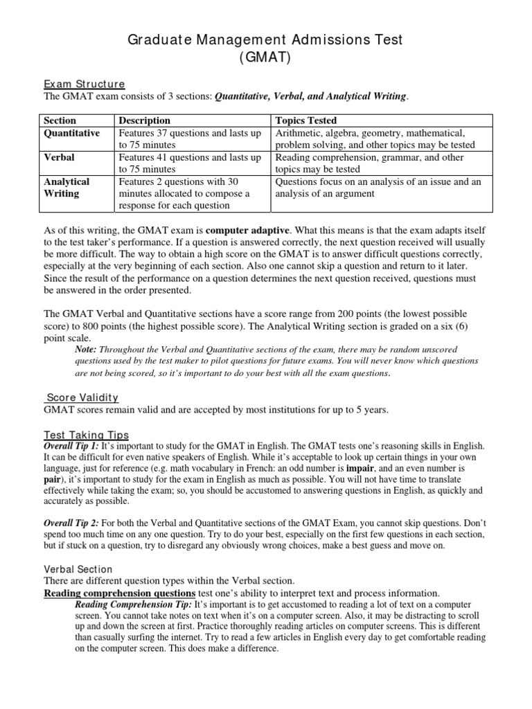 GMAT Tips | Download Free PDF | Graduate Management Admission Test ...