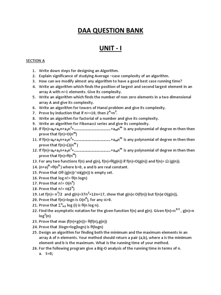 Daa Question Bank | PDF | Time Complexity | Mathematical Logic Daa Question Bank | PDF | Time Complexity | Mathematical Logic