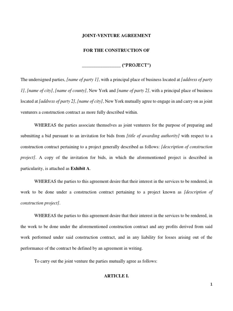Sample Construction Joint Venture Agreement | PDF | Indemnity | Joint ...