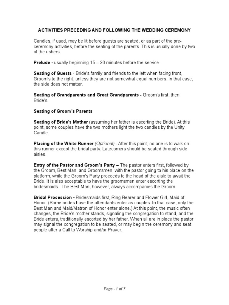 Wedding Ceremony Outline PDF | PDF | Groomsman | Bridesmaid