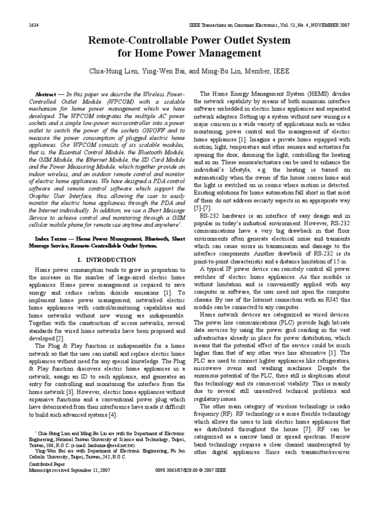 Remote-Controllable Power Outlet System For Home Power Management ...