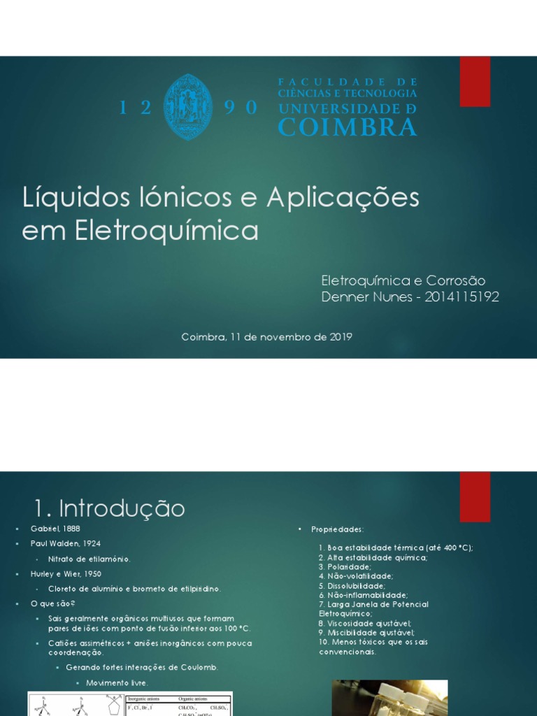 Apresentação - Líquidos Iónicos | PDF | Eletroquímica | Corrosão