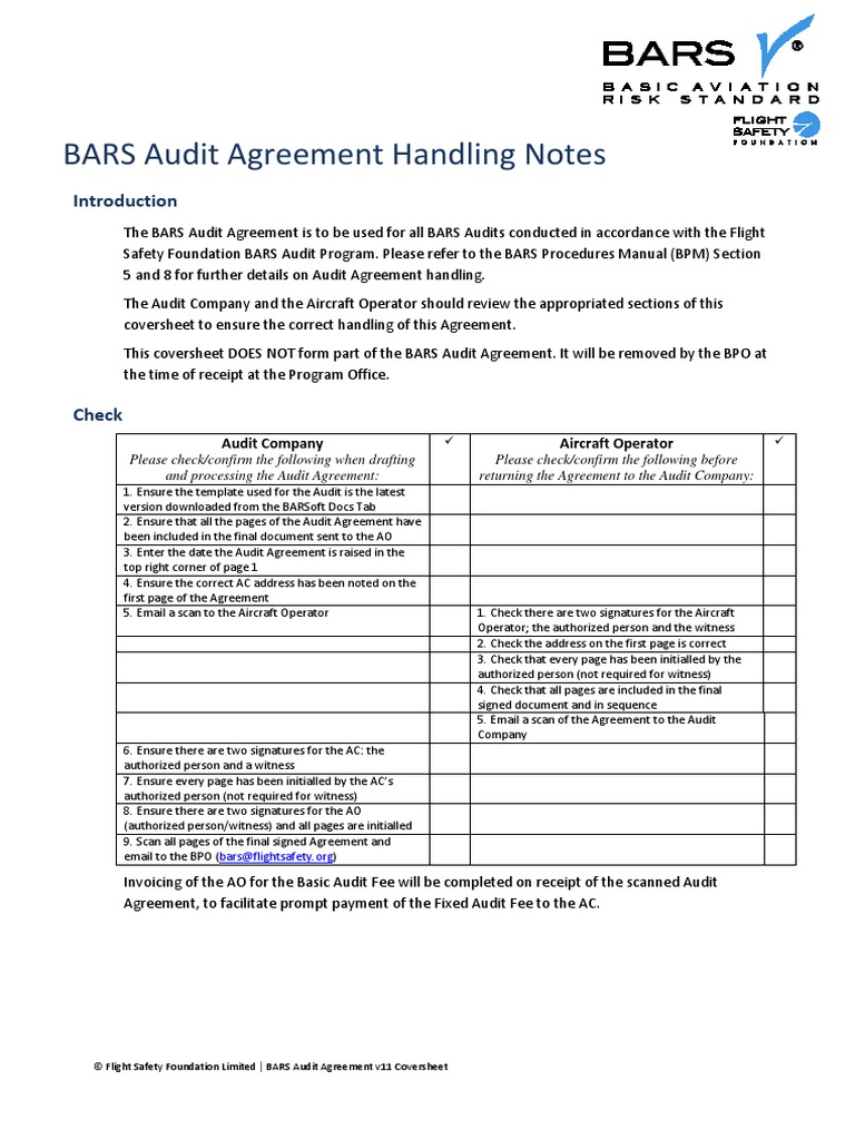 FSF - BARS Audit Agreement Version 11 PDF | PDF | Indemnity | Auditor's ...