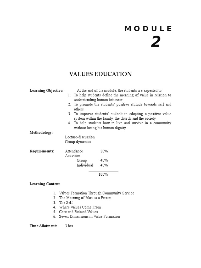 VALUES EDUCATION MODULE PROMOTES POSITIVE ATTITUDE | PDF | Value ...