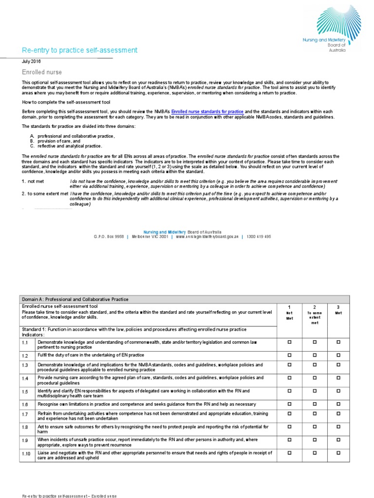 Nursing and Midwifery Board - Questionnaire - Re Entry To Practice Self ...