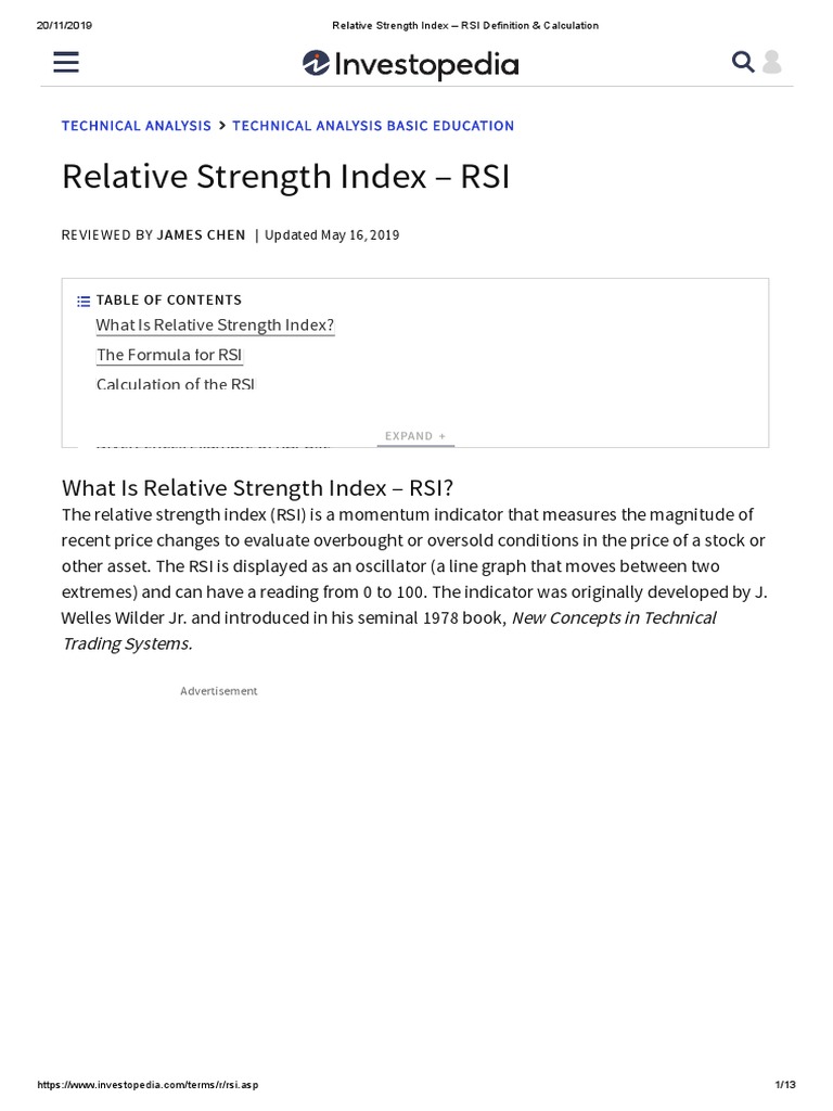 Relative Strength Index - RSI Definition & Calculation | PDF | Market ...