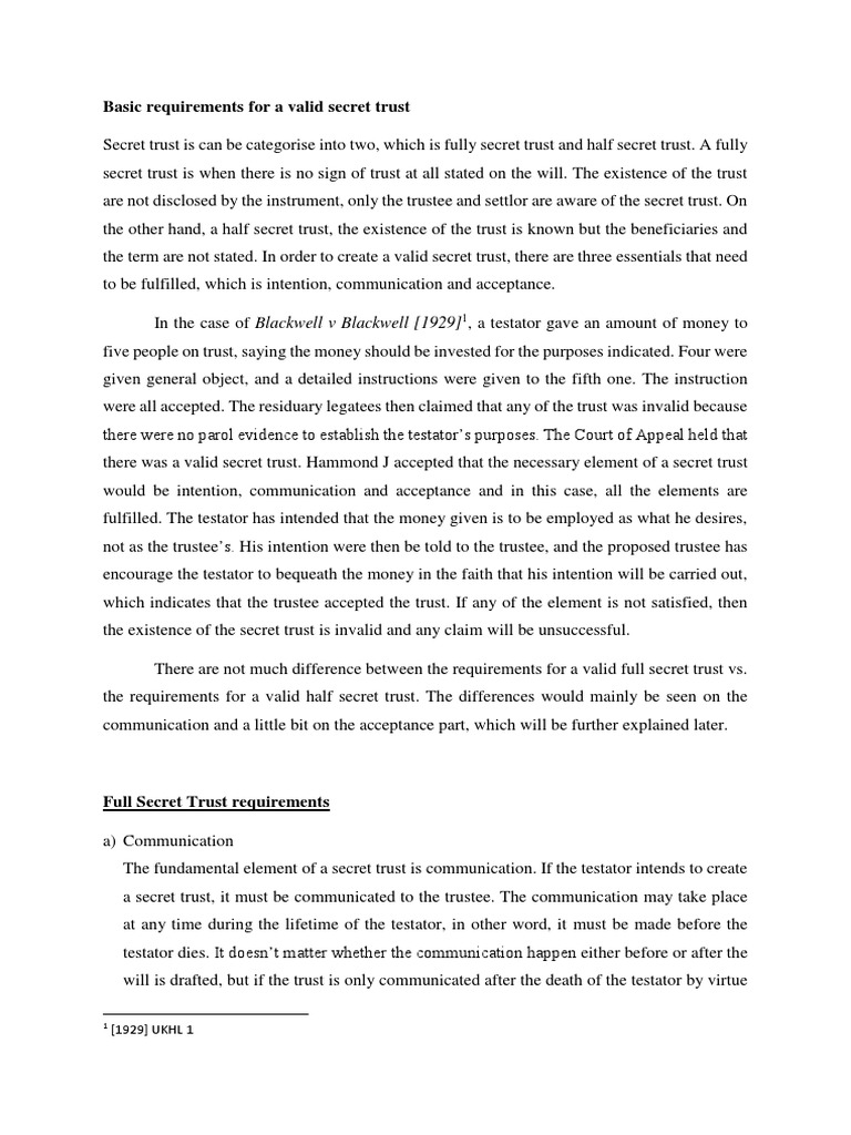 Validity of Secret Trusts Explained | PDF | Will And Testament | Trust Law