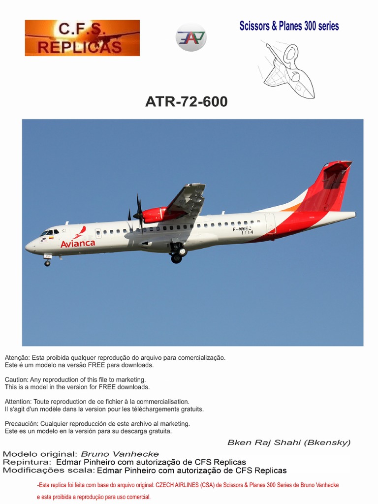 Avianca Airlines ATR 72-600 Airplane Paper Model PDF | PDF