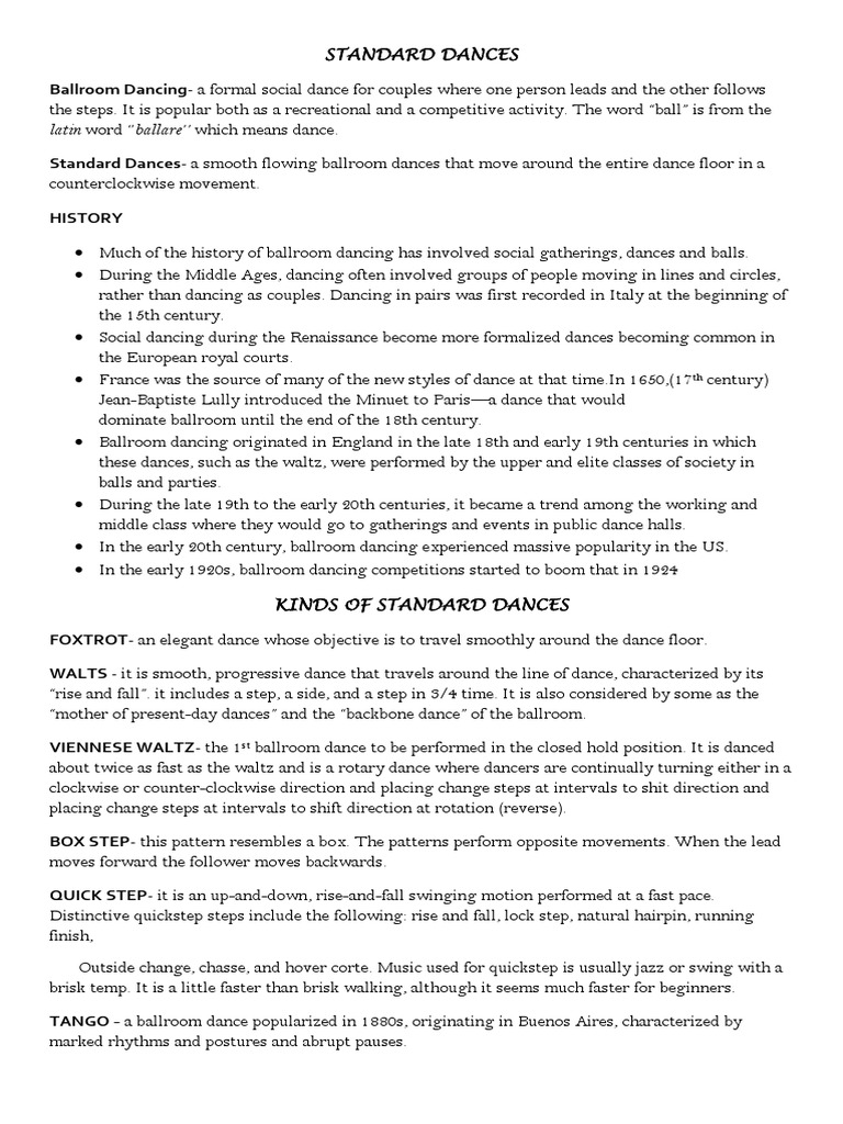Standard Dances | PDF | Ballroom Dance | Partner Dance