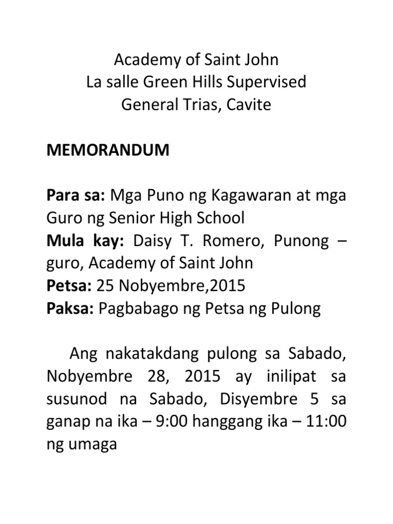 Halimbawa NG Memo NG Kabatiran | PDF