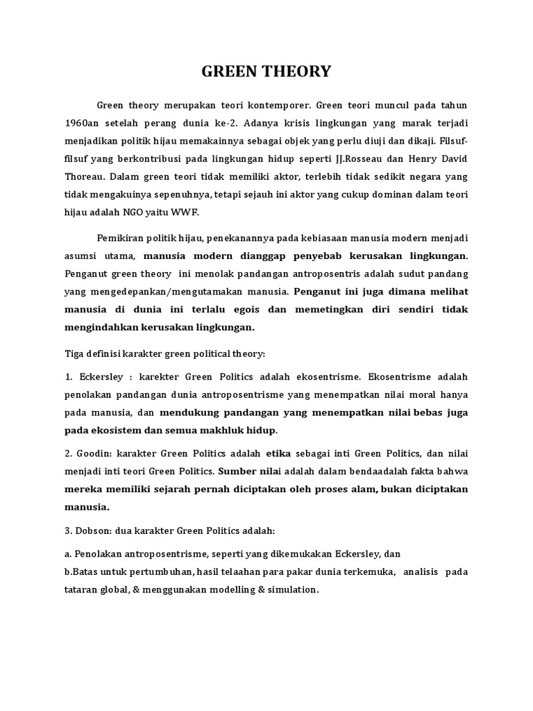 Green Theory Hubungan Internasional | PDF