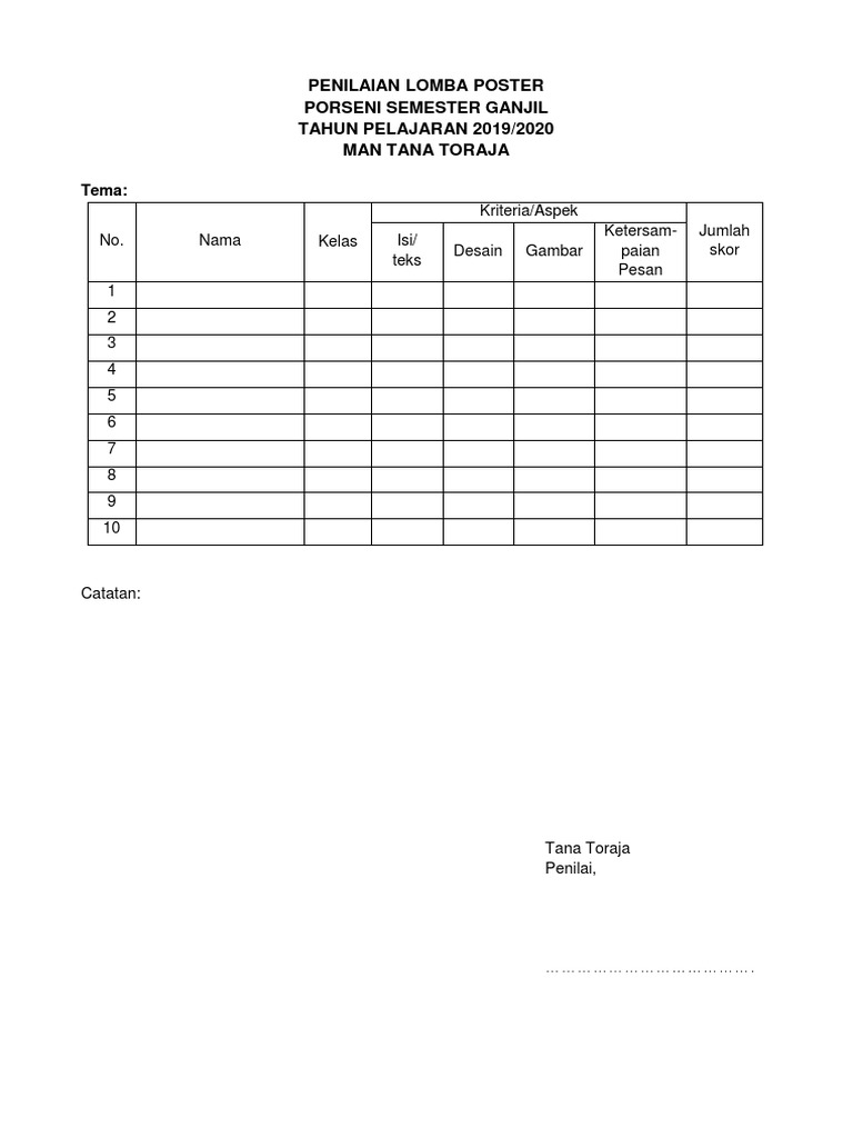 Penilaian Lomba Poster | PDF