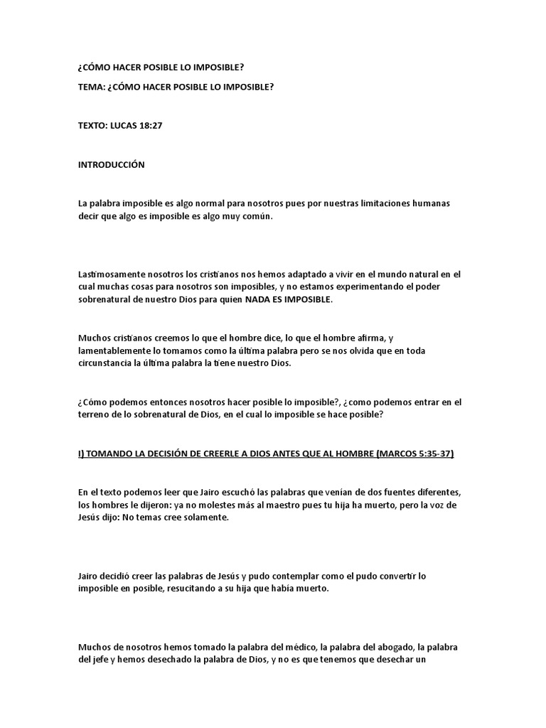 Cómo Hacer Posible Lo Imposible | PDF | Dios | Jesús