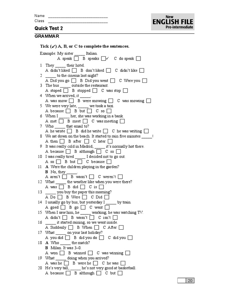 EF3e Preint Quicktest 02 | PDF | Stress (Linguistics) | Languages