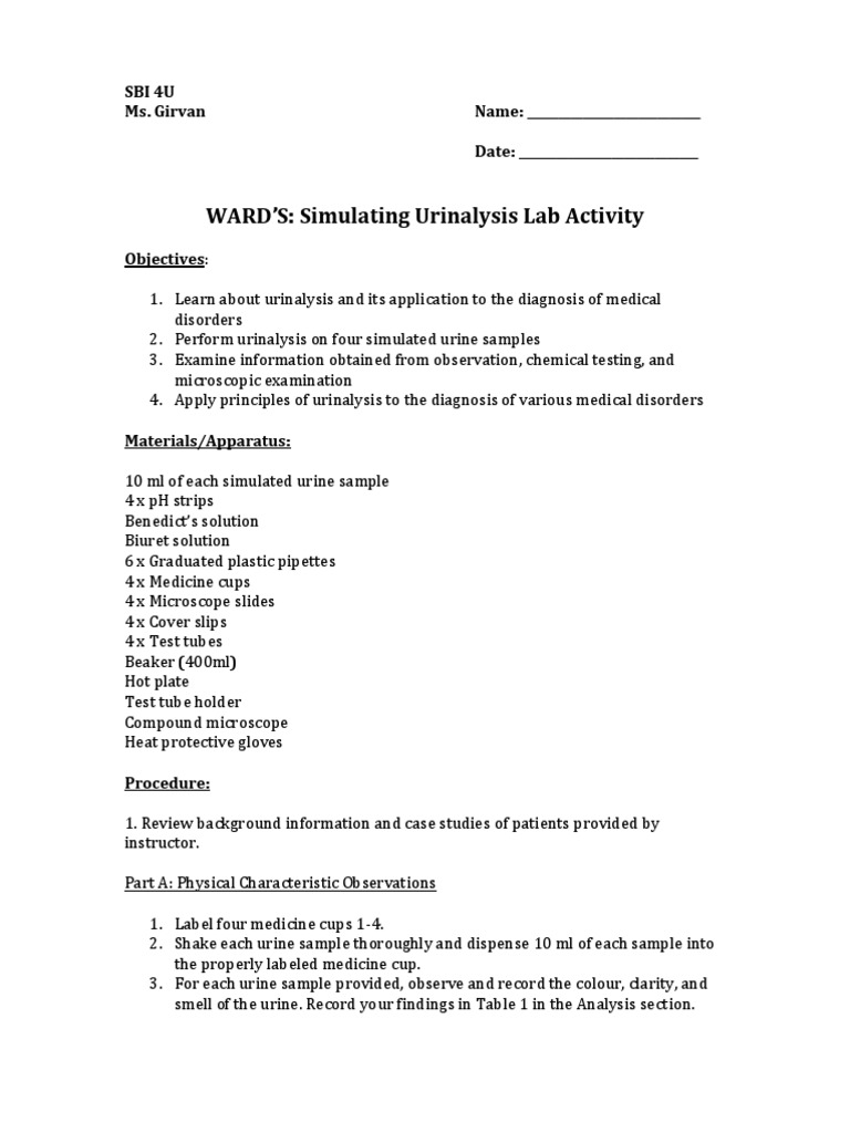 Simulated Urinalysis Lab Activity | PDF | Urine | Medical Diagnosis