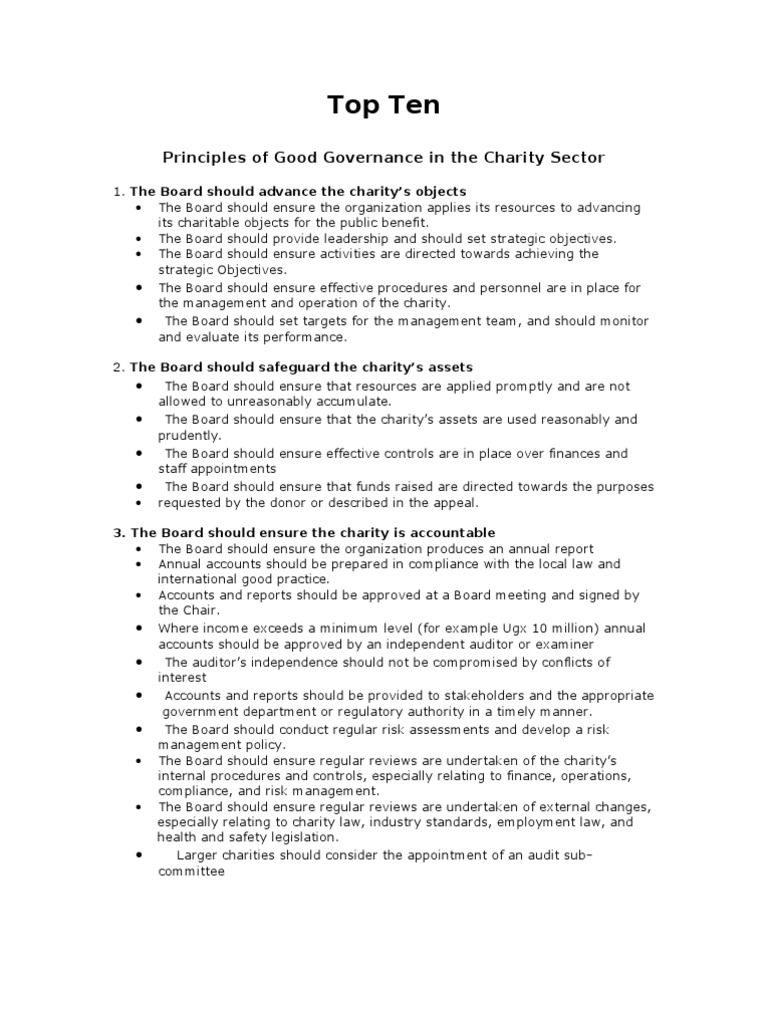 Top Ten Principles of Good Governance | PDF | Charitable Organization ...