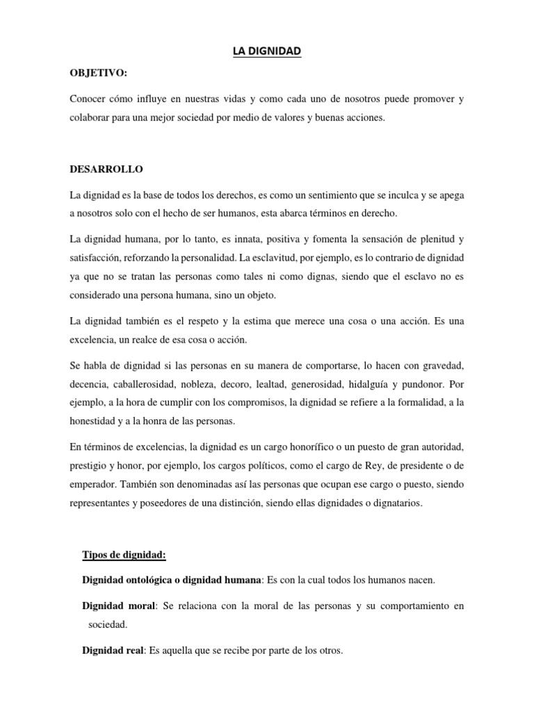 La Dignidad | PDF | Dignidad | Moralidad