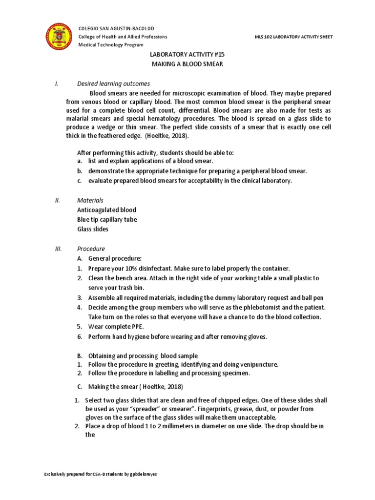 15 Making A Blood Smear | PDF | Clinical Medicine | Medical Specialties