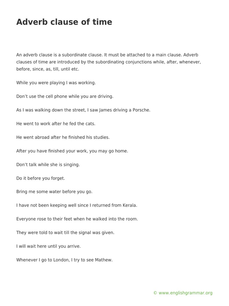 Adverb Clause of Time PDF | PDF