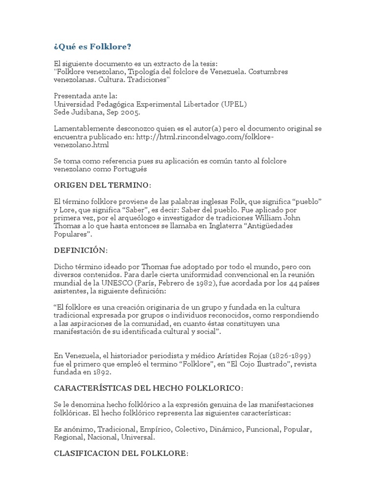 Qué Es Folklore | PDF | Folklore | Venezuela
