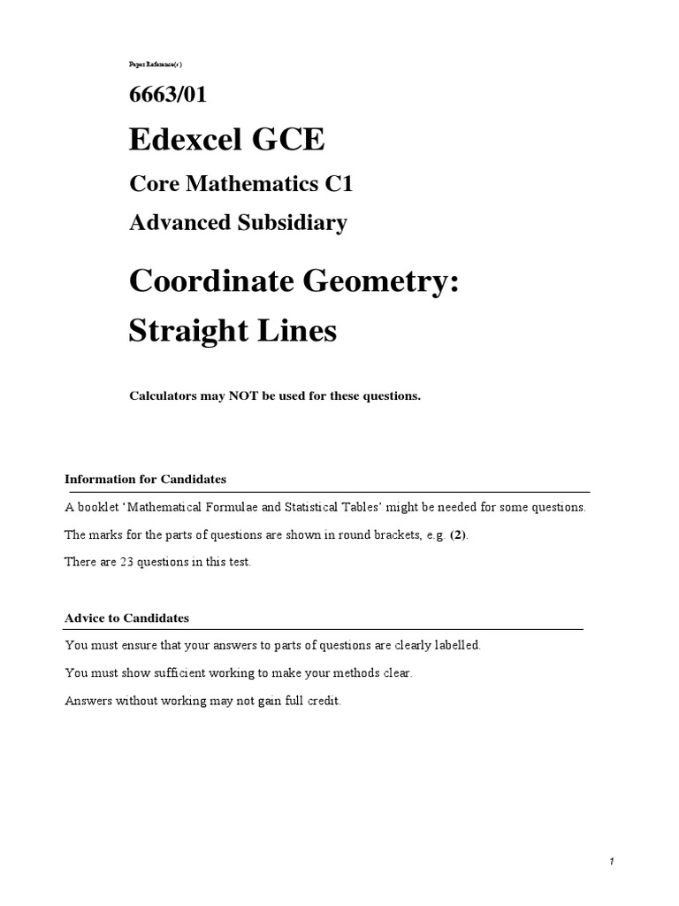 C1 Coordinate Geometry - Straight Lines | PDF | Line (Geometry ...