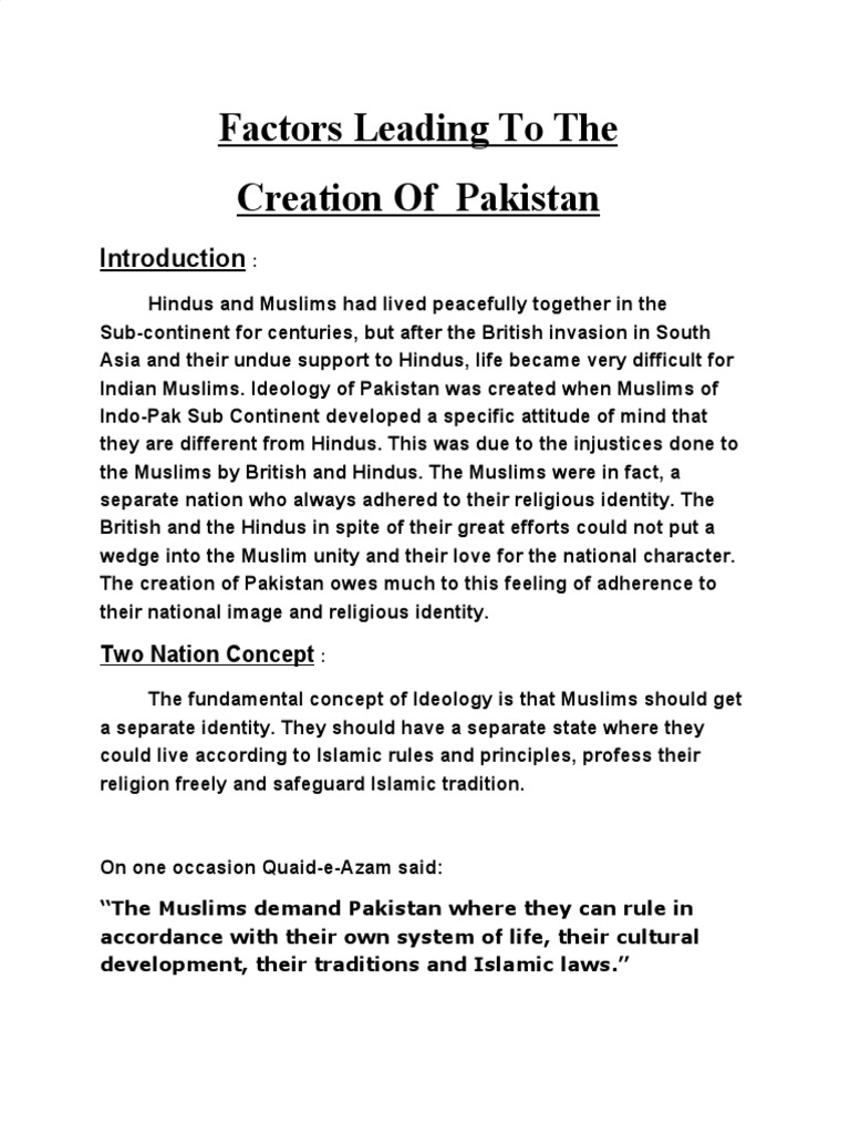 Factors Leadind To The Creation of Pakistan | PDF | British Raj ...