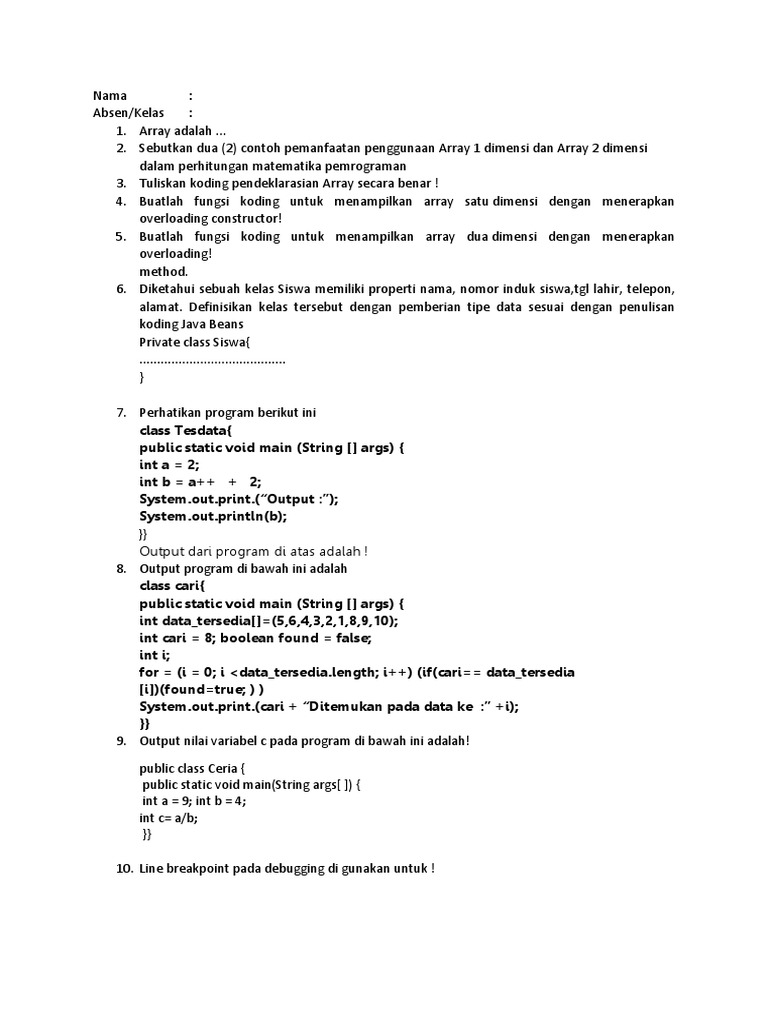Soal Array PBO Kelas XI | PDF