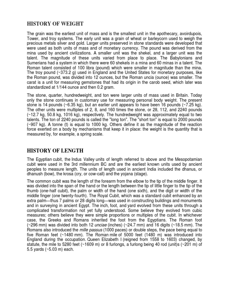 History of Measurements | PDF | Pound (Mass) | Grain (Unit)