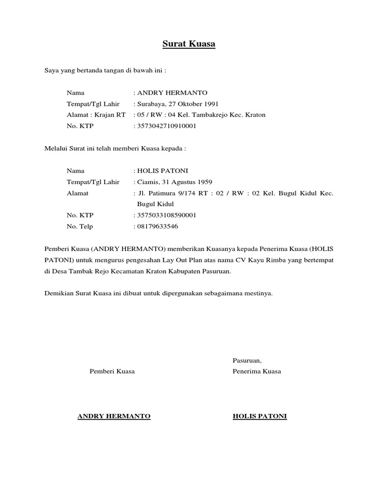 Contoh Surat Kuasa | PDF