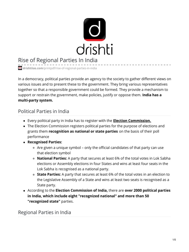Regional Parties in India | PDF | Indian National Congress | Political ...