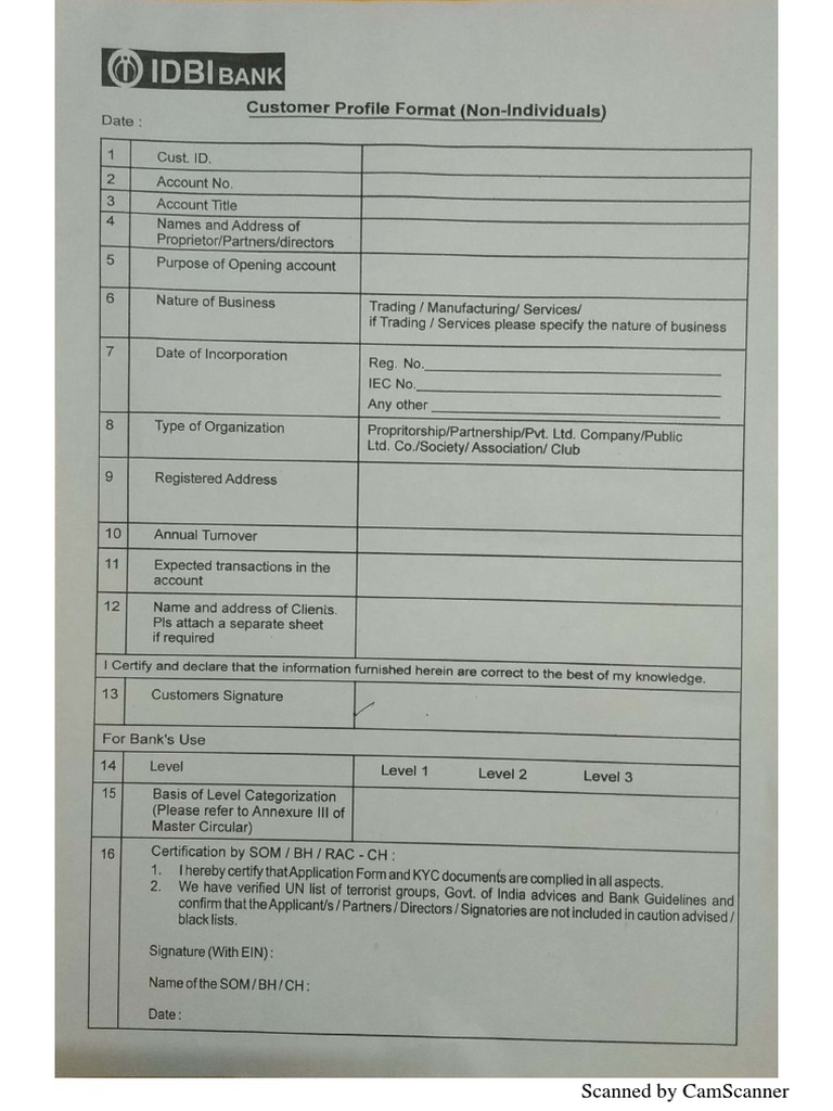 Non-individual KYC form Banking India Non-individual KYC form Banking India