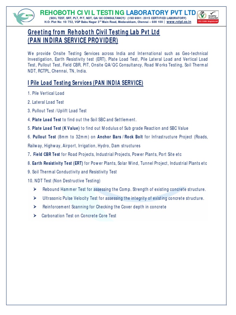 Rehoboth Civil Testing Laboratory Pvt Ltd Provides Comprehensive On ...