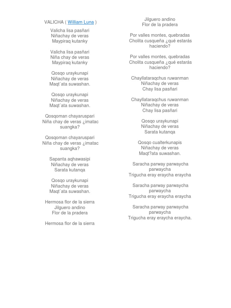 Letra Valicha | PDF