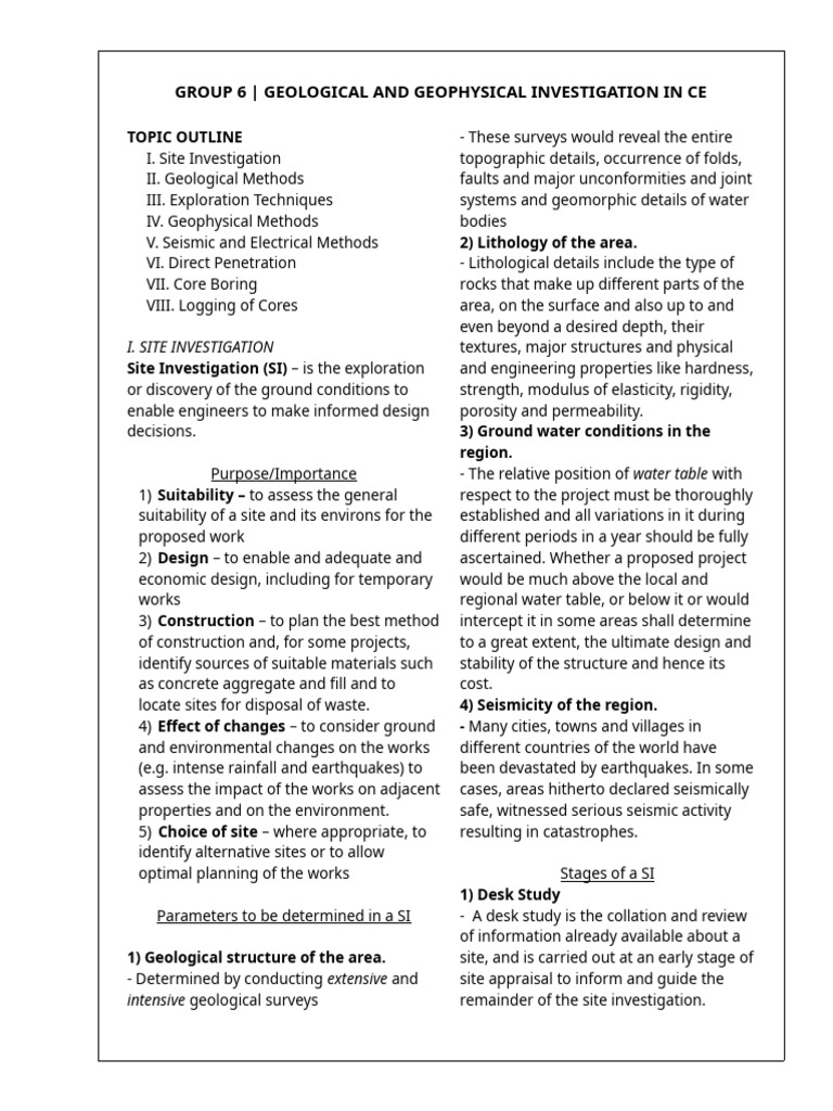 (Handouts) Geological and Geophysical Exploration in CE | PDF | Geology ...