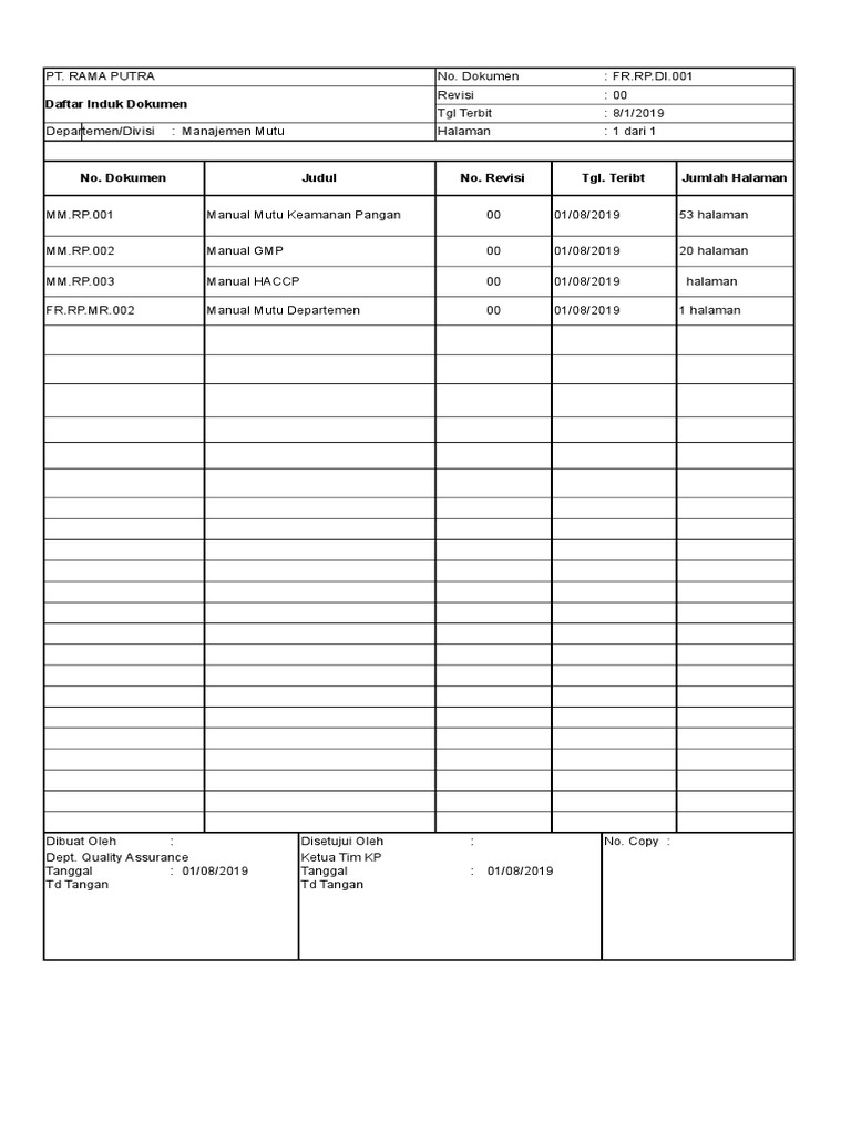 Daftar Induk Dokumen PT. Rama Putra | PDF | Teknologi & Rekayasa