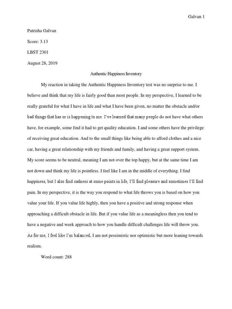 Authentic Happiness Inventory | PDF