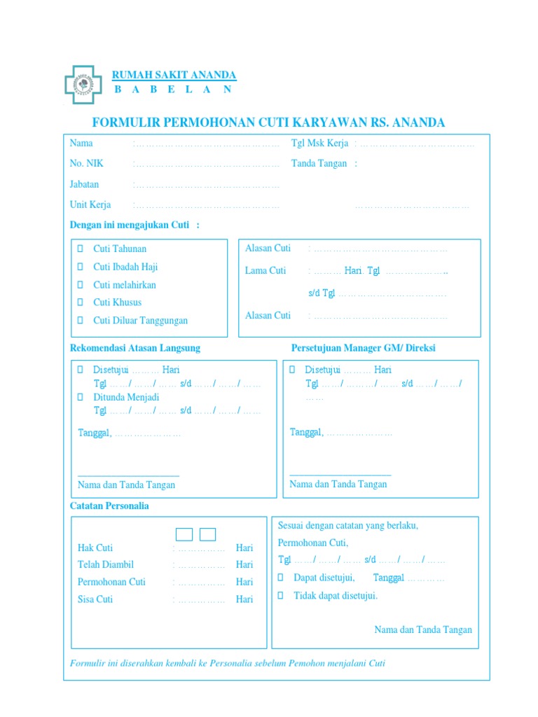 Formulir Permohonan Cuti Karyawan Rs | PDF