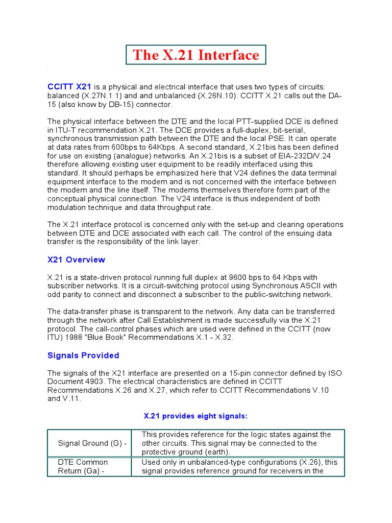 Overview of X.21 Interface Protocol | PDF | Information And ...
