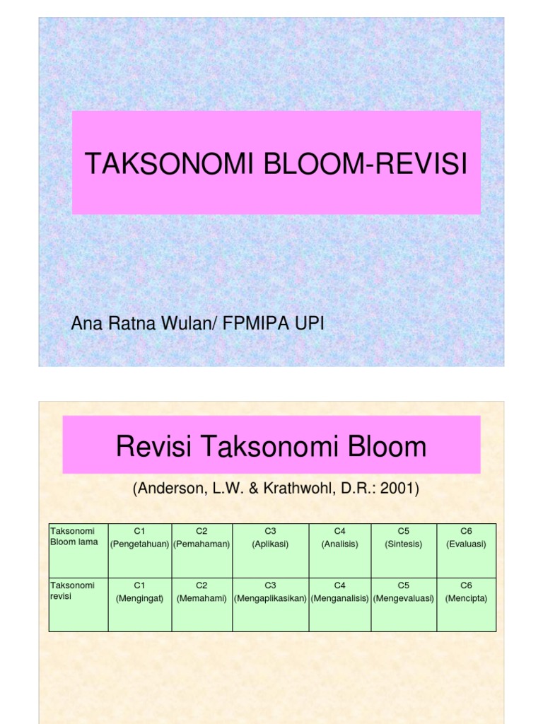 REVISI TAKSONOMI BLOOM: DIMENSI PENGETAHUAN DAN PROSES KOGNITIF | PDF