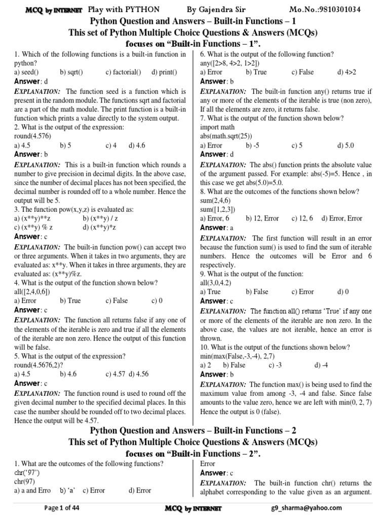 MCQ Chapter Wise Class 12 PYTHON | PDF | Anonymous Function | Parameter ...