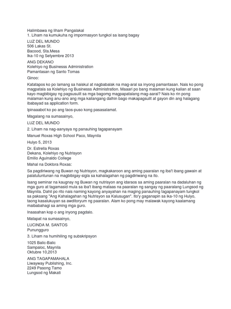 Halimbawa NG Liham Pangalakal | PDF