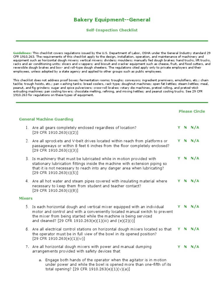 Bakery Equipment Safety Checklist | PDF | Knife | Manufactured Goods