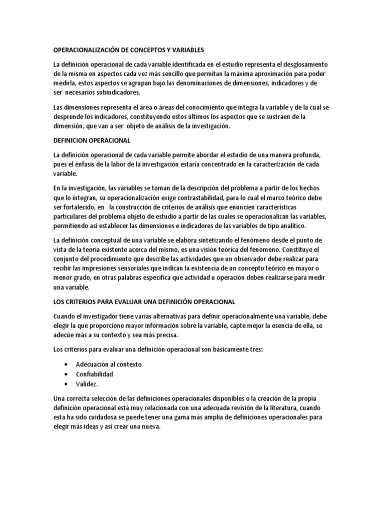 Definición Operacional de Variables | PDF | Interacciones de disciplina ...