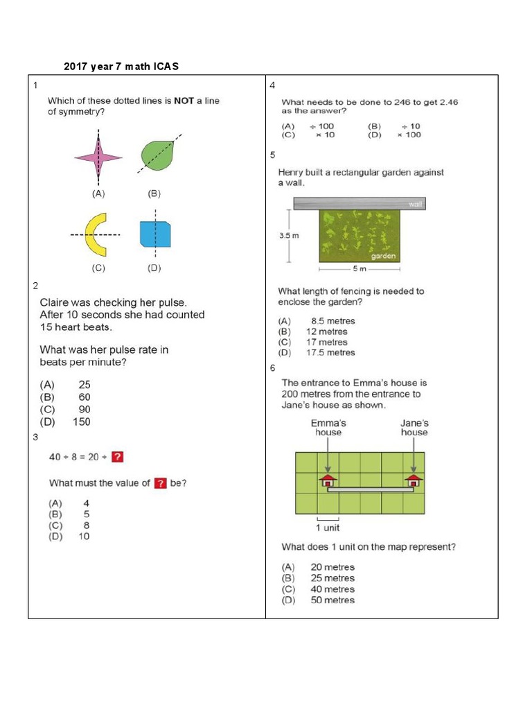 2017 Year 7 Math ICAS | PDF
